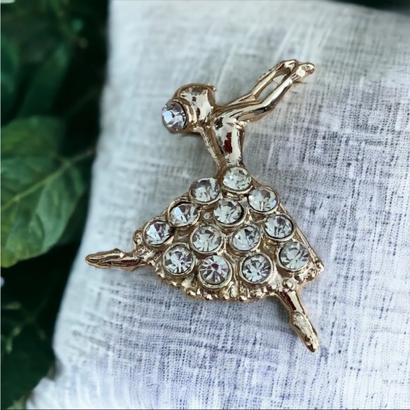 Jewelry | Vintage Gold Tone Metal Enamel Ballerina Dancing Rhinestone ...